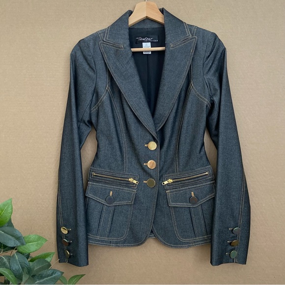 Jackets & Coats | Cache Contour Collection Dark Gray Denim Look Blazer ...